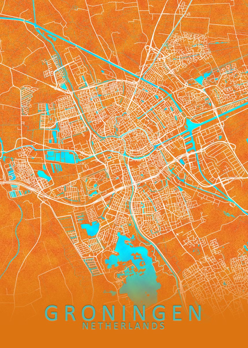 'Groningen Netherlands Map' Poster, picture, metal print, paint by City ...