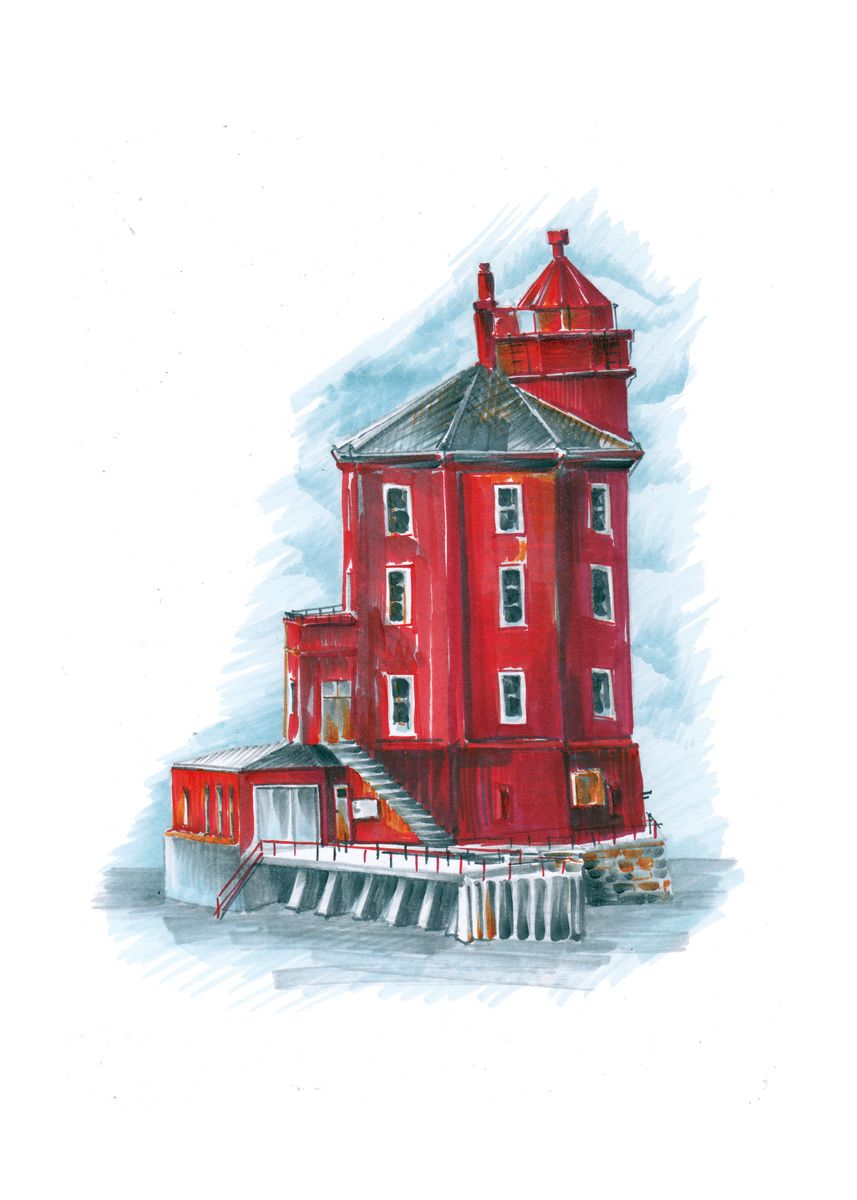 'Red lighthouse Sketch' Poster, picture, metal print, paint by Olha ...