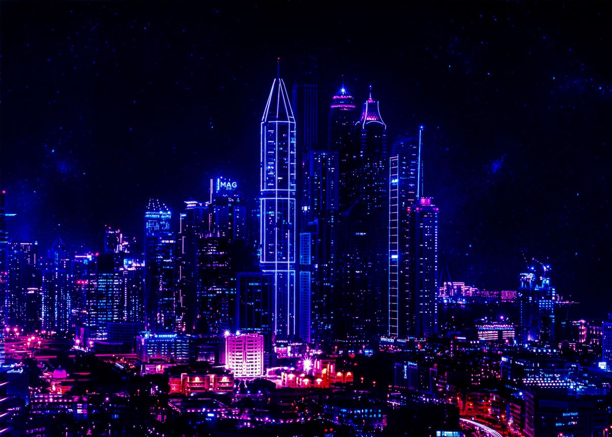 'Cityscape in Blue ' Poster by Patrick Geiss | Displate