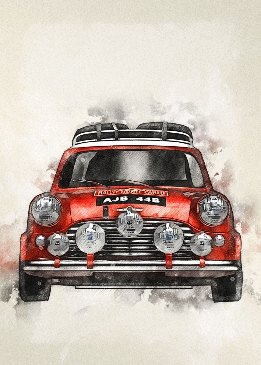 'RETRO RALLY CAR SKETCH' Poster, picture, metal print, paint by FUNG ...