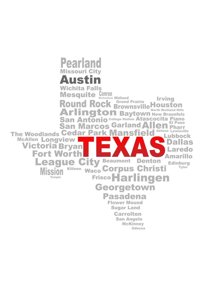 'Texas State Word Cloud' Poster, picture, metal print, paint by ...