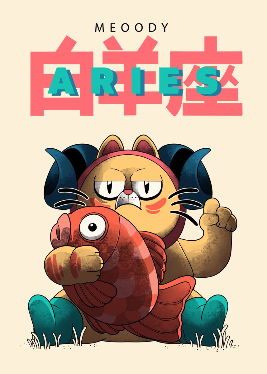 'MEOODY ARIES MANEKI NEKO' Poster, picture, metal print, paint by ...