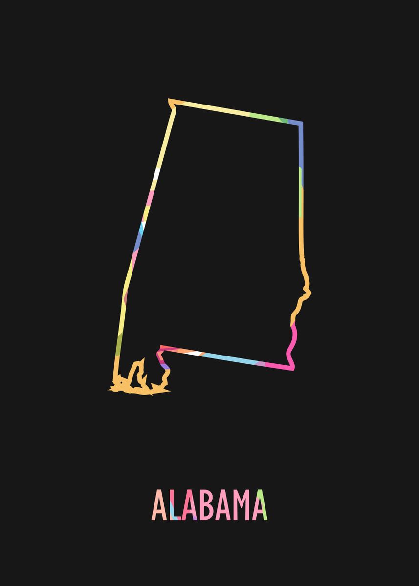 'Alabama Map Black' Poster by Ahmad Nusyirwan | Displate