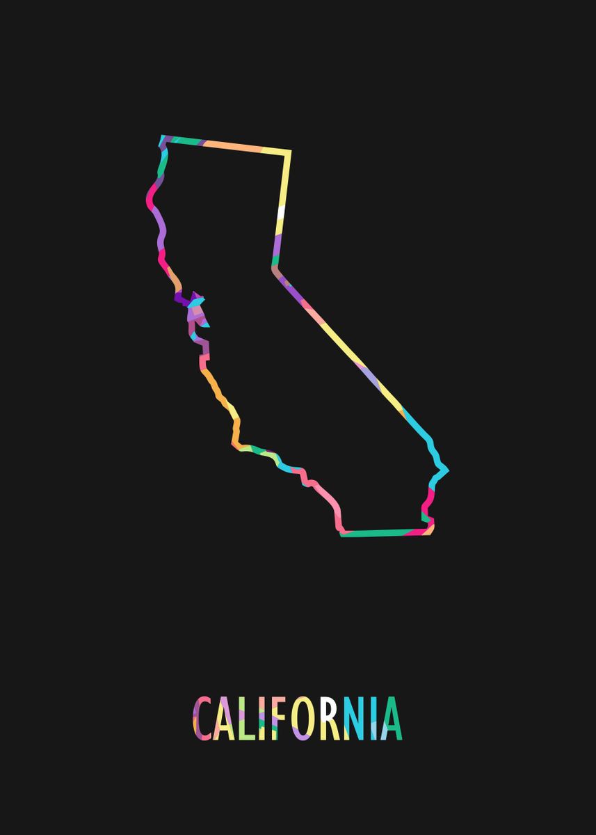 'California Map Black' Poster, picture, metal print, paint by Ahmad ...