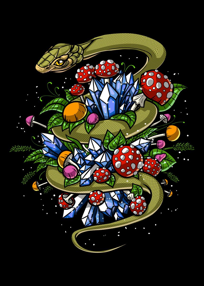 'Psychedelic Mushroom Snake' Poster, picture, metal print, paint by ...