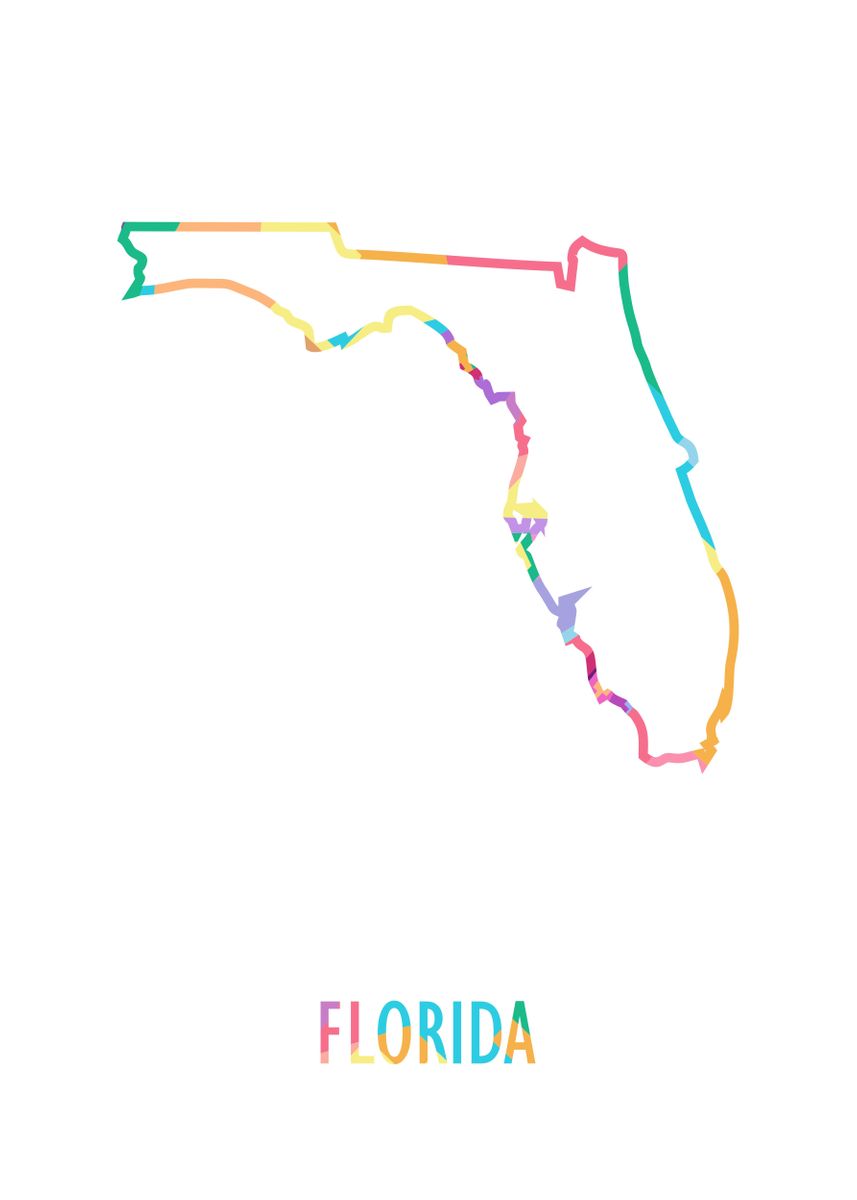 'Florida Map White' Poster, picture, metal print, paint by Ahmad ...