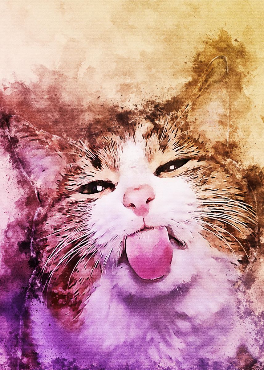 'meme cat' Poster, picture, metal print, paint by Muh Asdar | Displate