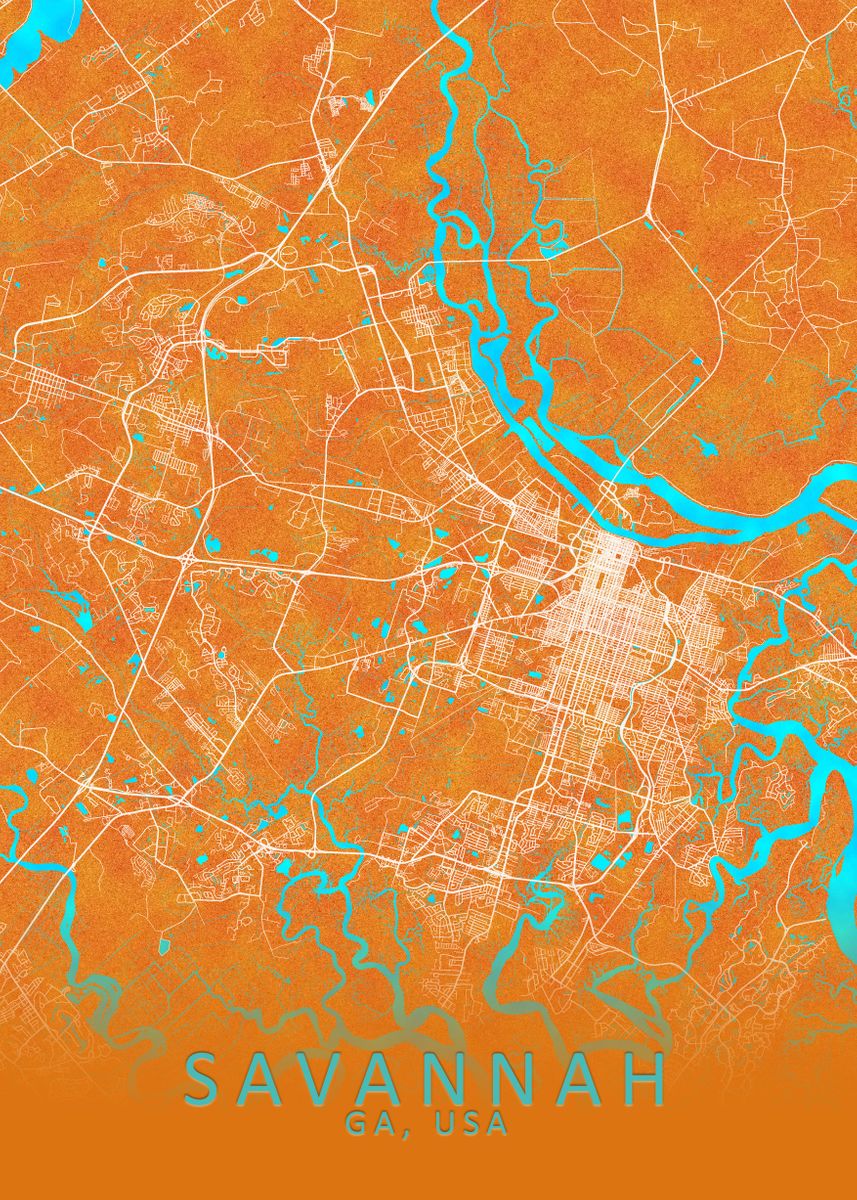 'Savannah GA USA City Map ' Poster, picture, metal print, paint by City ...