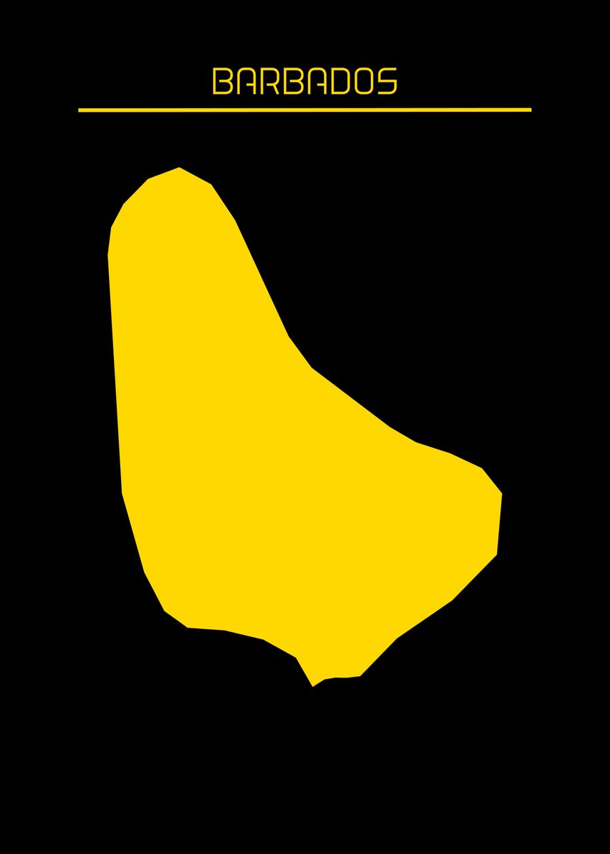 'Barbados Map Gold' Poster, picture, metal print, paint by Zero Nine ...