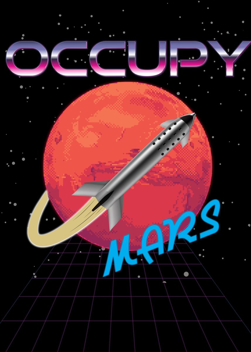 'Occupy mars Rocket neon' Poster, picture, metal print, paint by ...