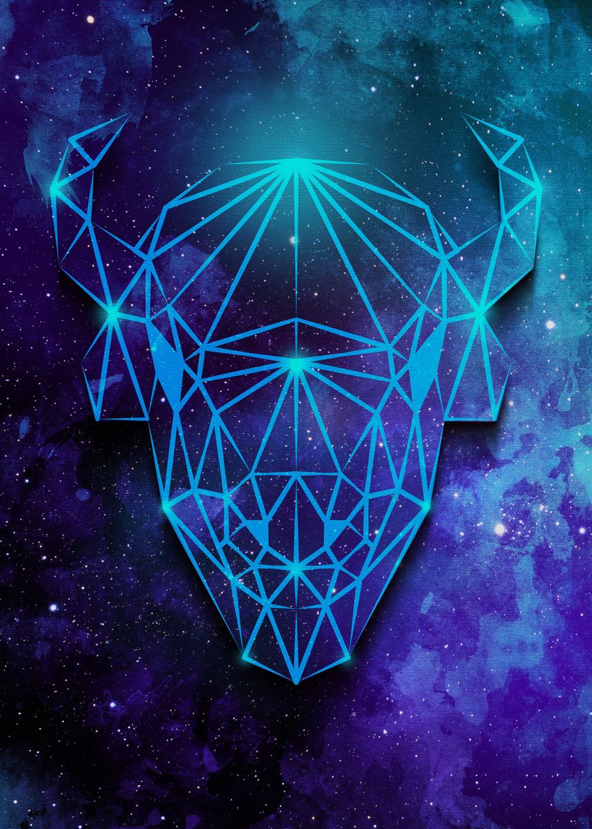 'Bison Blue Cosmos' Poster, picture, metal print, paint by Dim | Displate