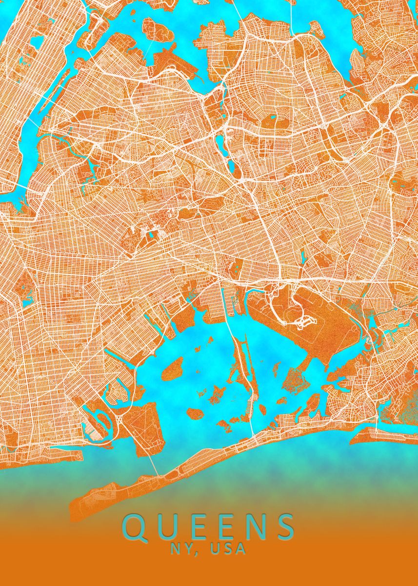 'Queens NY USA City Map ' Poster, picture, metal print, paint by City ...