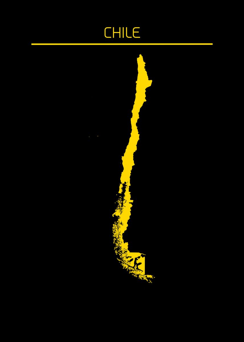 'Chile Map Gold' Poster, picture, metal print, paint by Zero Nine ...