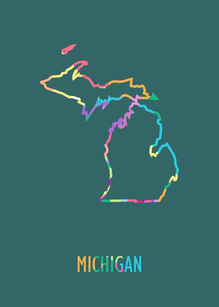 'Michigan Map Green Bg' Poster, picture, metal print, paint by Ahmad ...