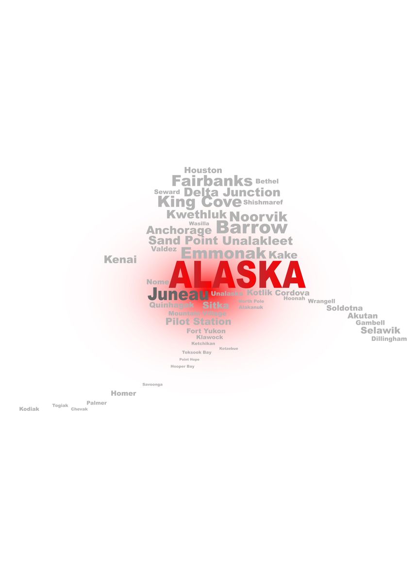 'Alaska State Word Cloud' Poster, picture, metal print, paint by ...