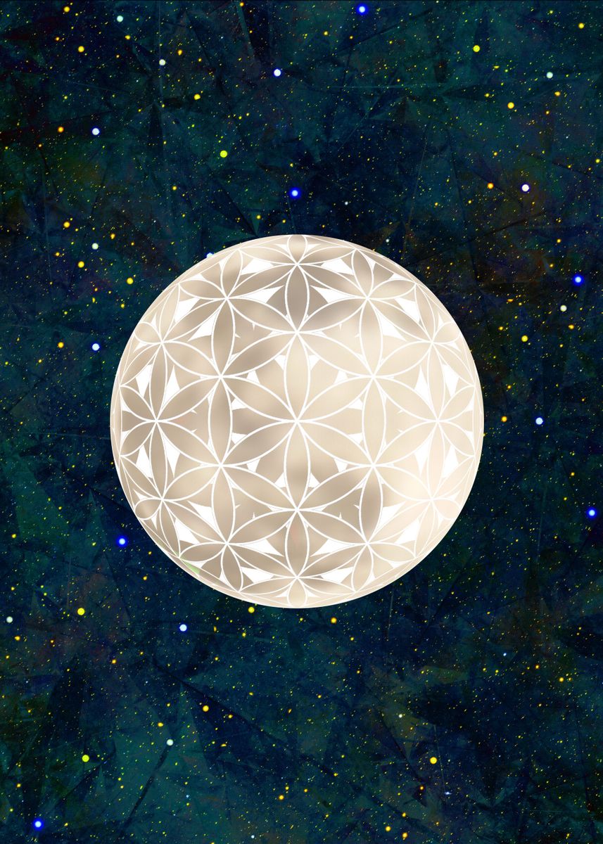 'Flower of Life Moon' Poster, picture, metal print, paint by Klara Acel ...