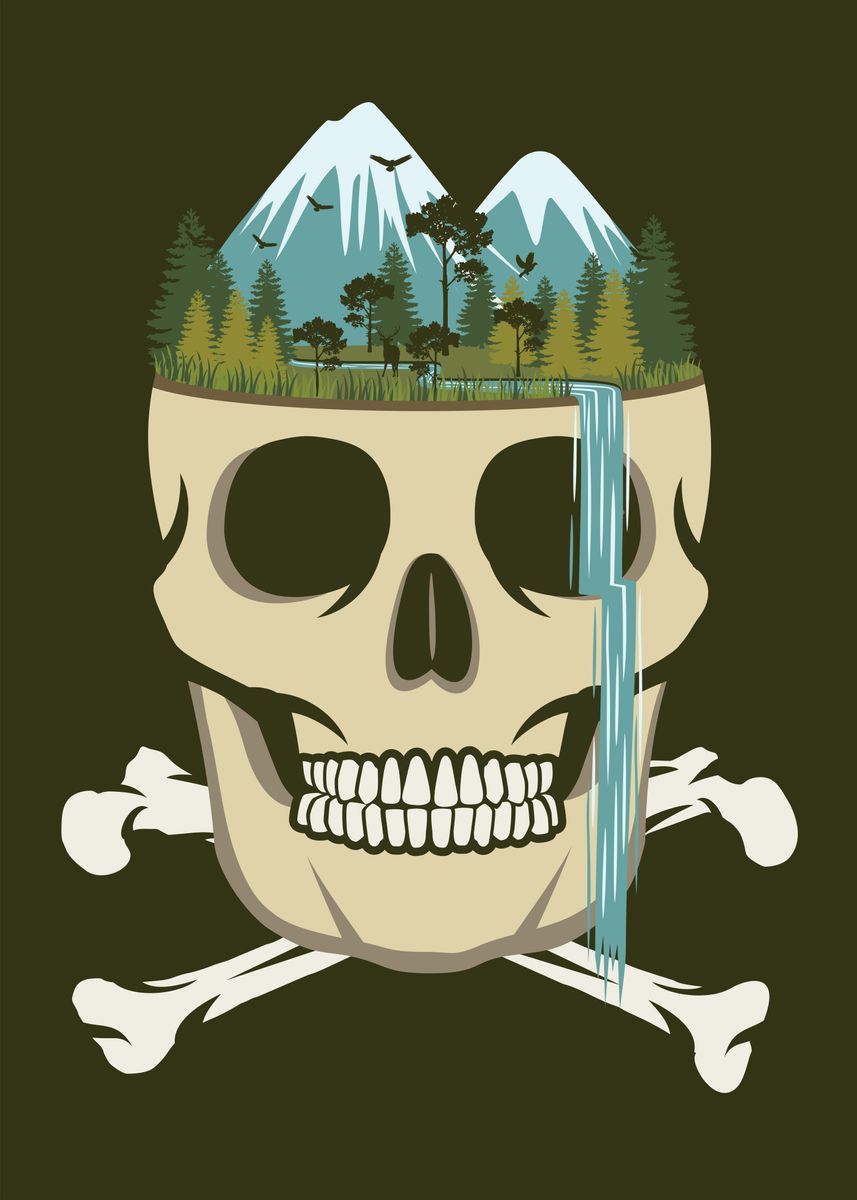 'Skull Waterfall ' Poster, picture, metal print, paint by Chris Simmons ...