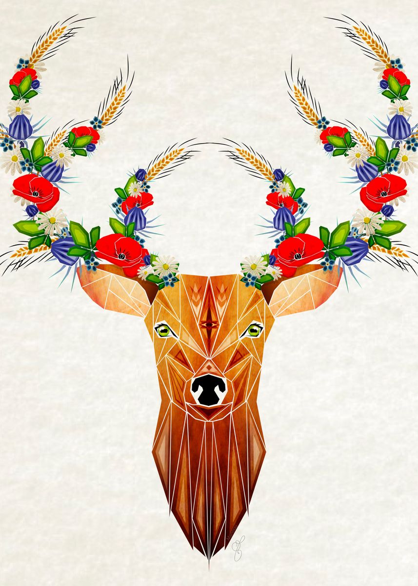 'deer spring' Poster, picture, metal print, paint by Manoou Art | Displate