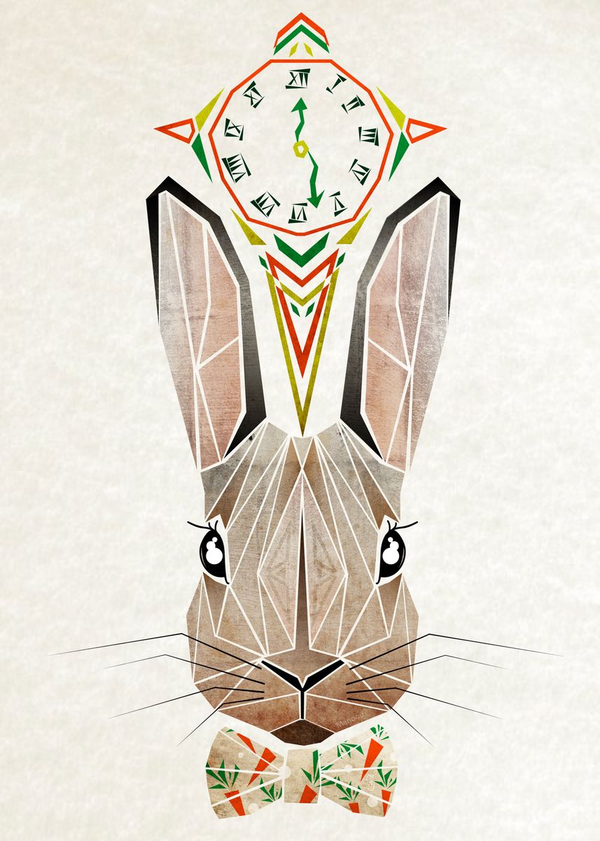 'time rabbit' Poster, picture, metal print, paint by Manoou Art | Displate