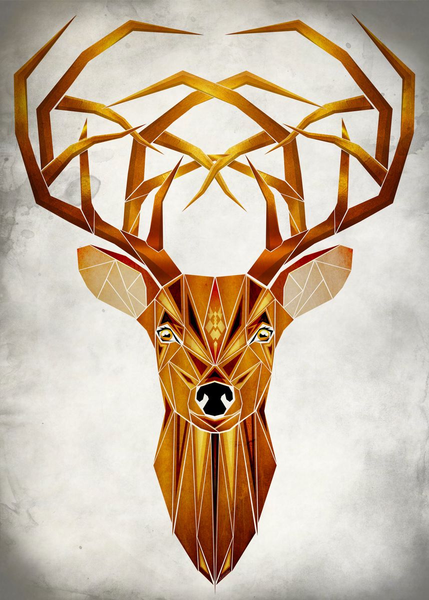 'gold deer' Poster, picture, metal print, paint by Manoou Art | Displate
