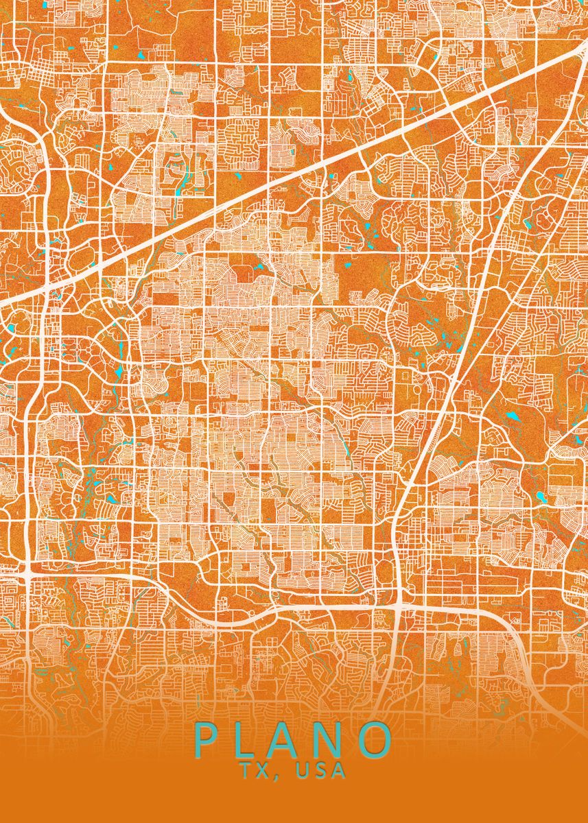 'Plano TX USA City Map Gold' Poster by City Map Art Prints | Displate