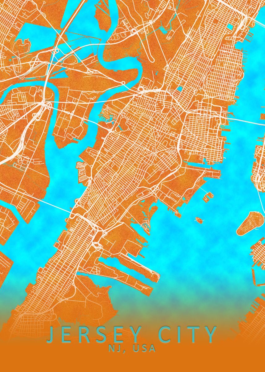 'Jersey City NJ City Map ' Poster, picture, metal print, paint by City ...