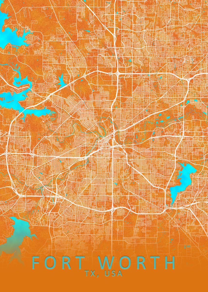 'Fort Worth TX USA City Map' Poster, picture, metal print, paint by ...
