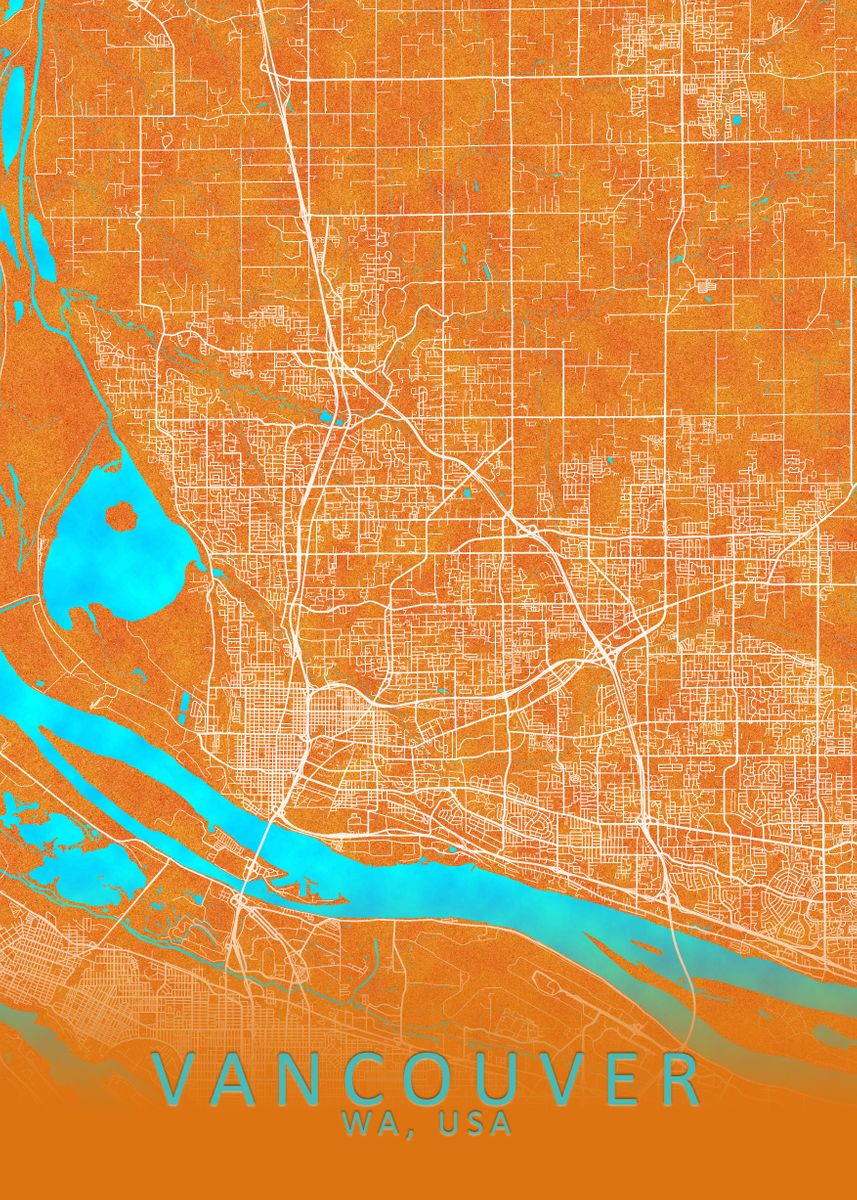 'Vancouver WA USA City Map ' Poster, picture, metal print, paint by ...