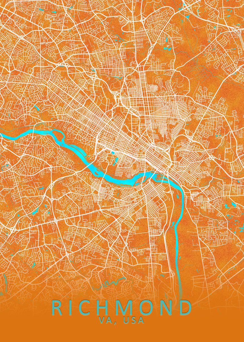 'Richmond VA USA City Map ' Poster, picture, metal print, paint by City ...