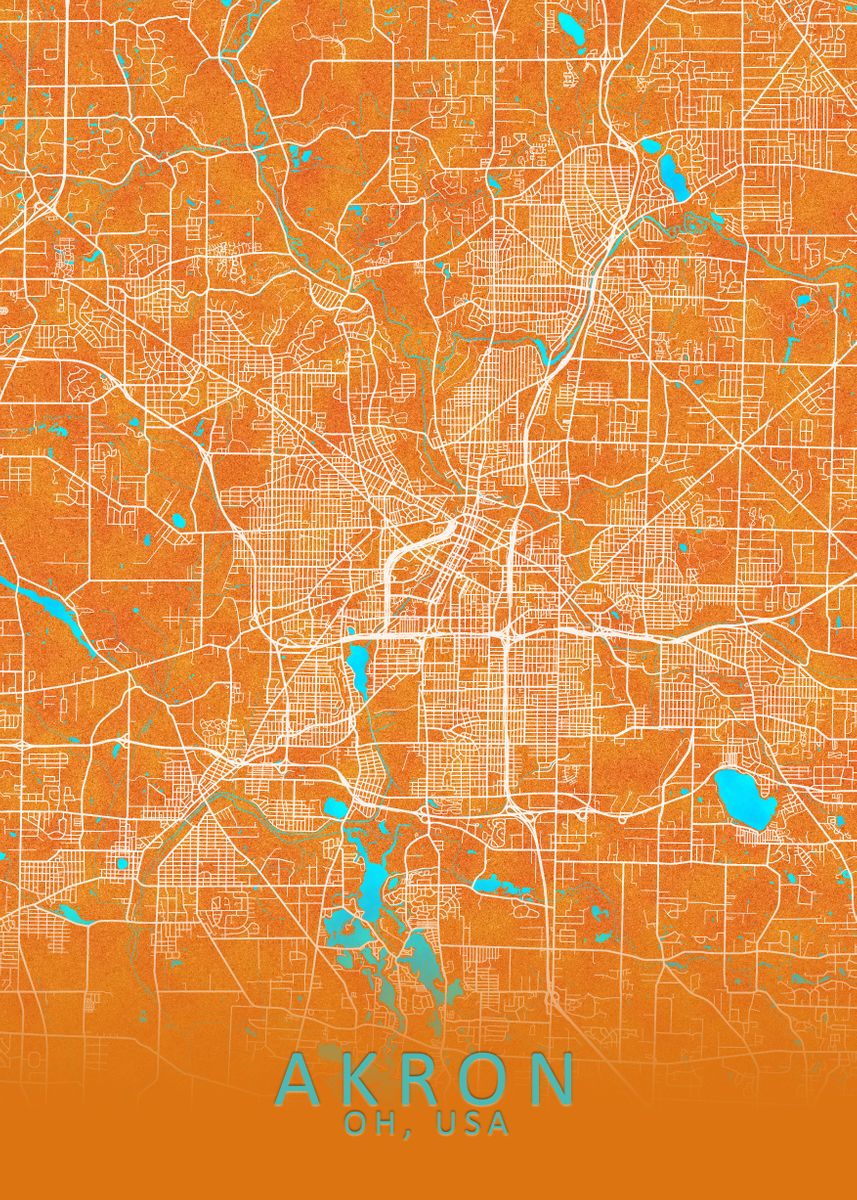 'Akron OH USA City Map Gold' Poster, picture, metal print, paint by ...