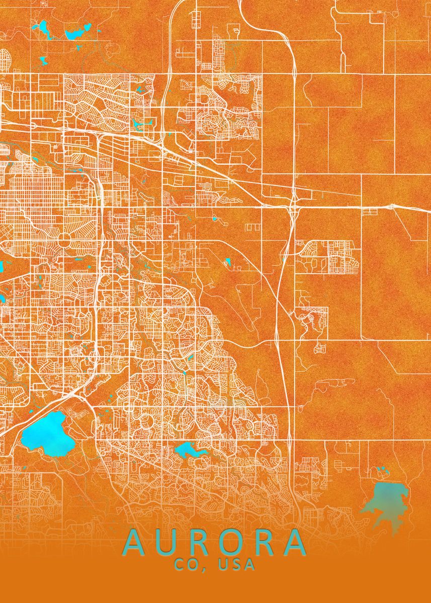 'Aurora CO USA City Map ' Poster, picture, metal print, paint by City ...