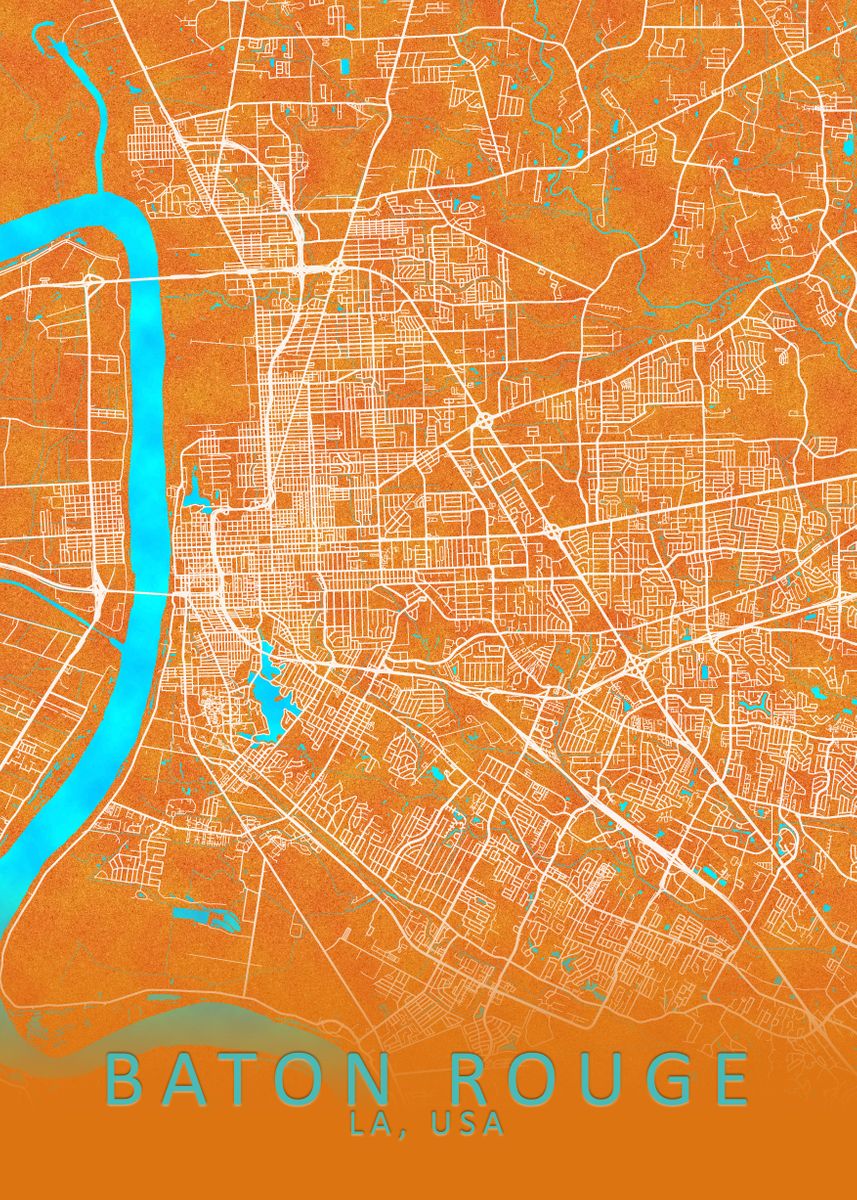 'Baton Rouge LA USA Map' Poster, picture, metal print, paint by City ...