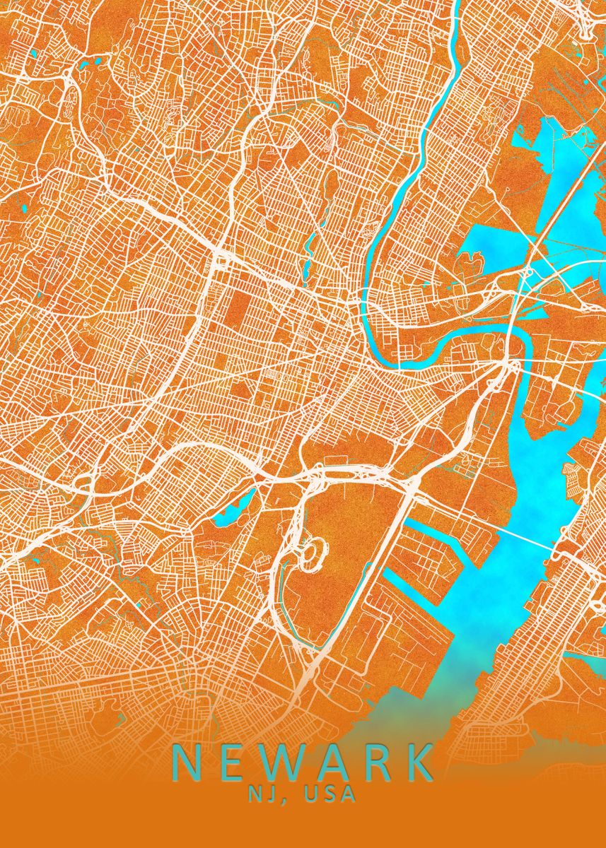 'Newark NJ USA City Map ' Poster, picture, metal print, paint by City ...