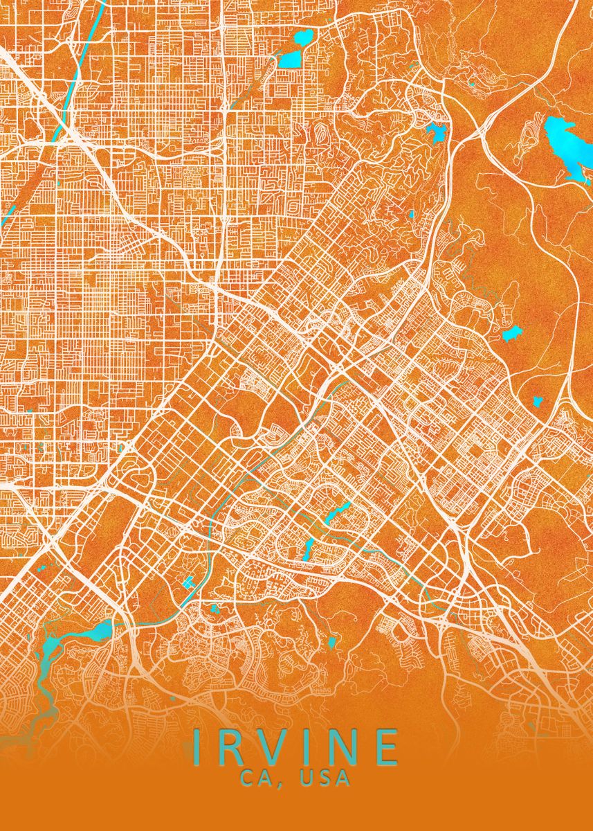 'Irvine CA USA City Map ' Poster, picture, metal print, paint by City ...