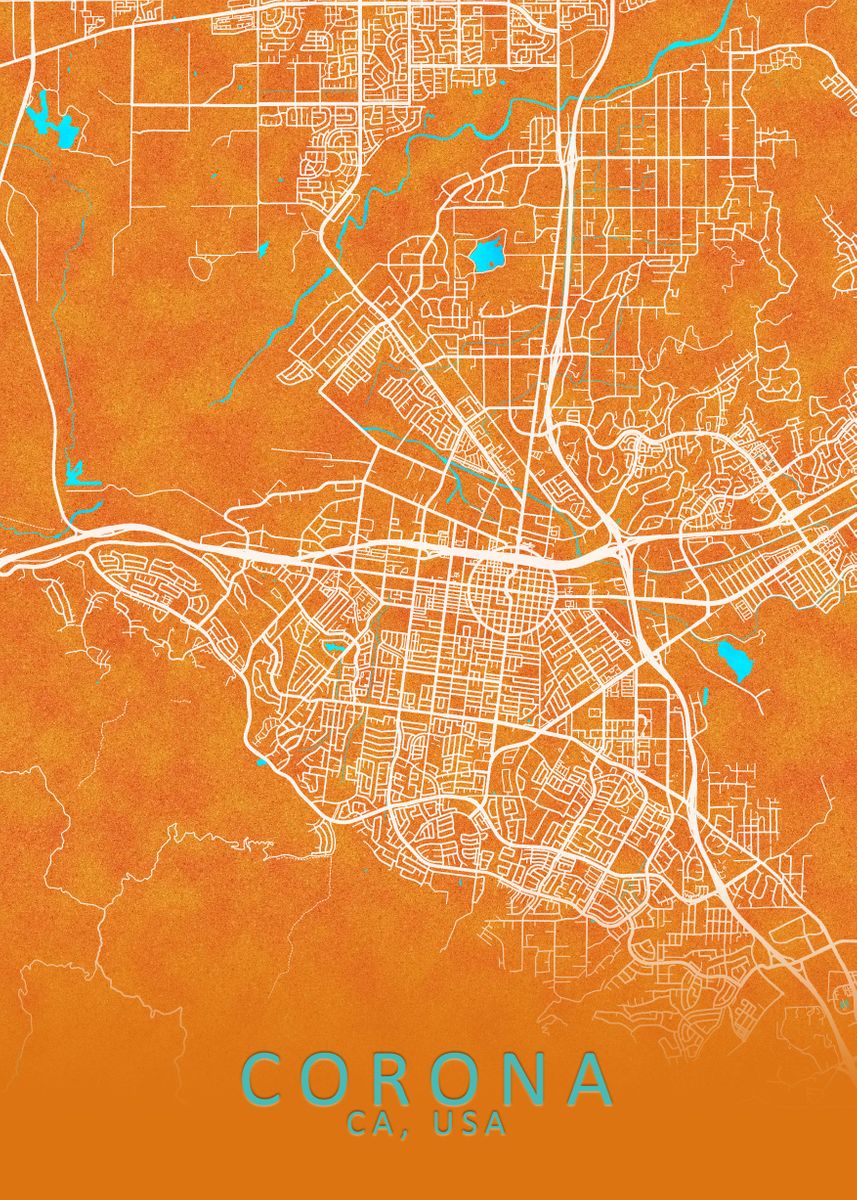 'Corona CA USA City Map' Poster, picture, metal print, paint by City ...