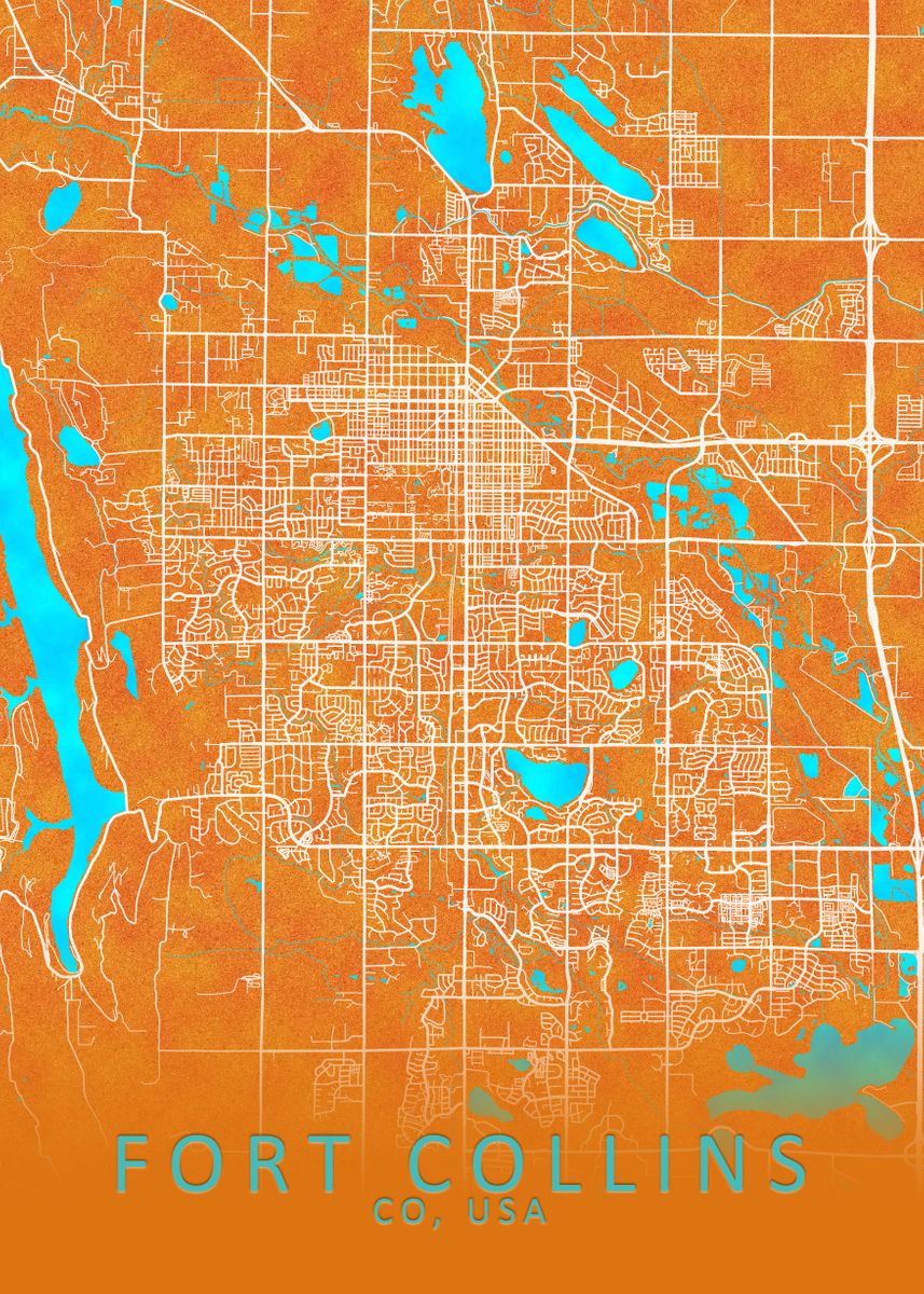 'Fort Collins CO USA Map' Poster, picture, metal print, paint by City ...