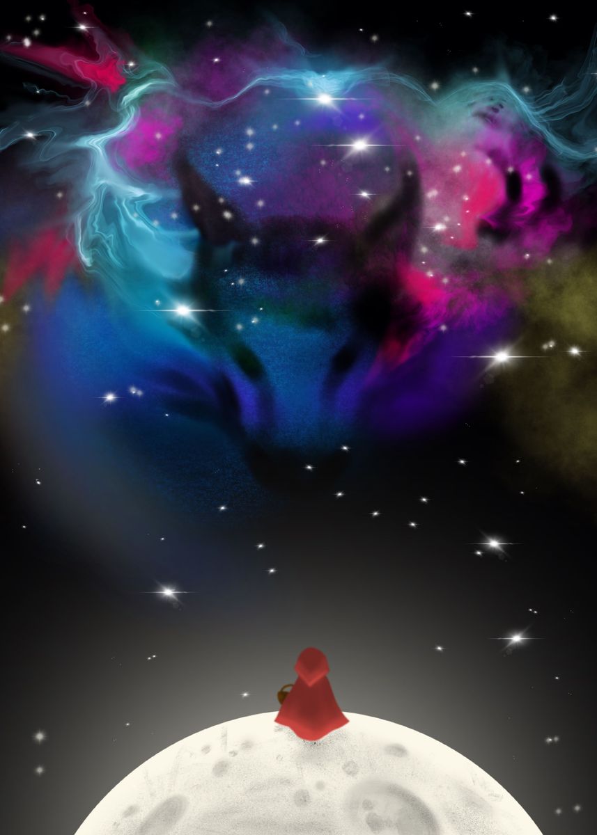 'Little red cosmic' Poster, picture, metal print, paint by ...