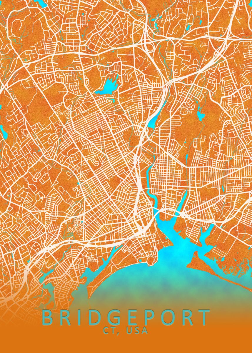 'Bridgeport CT USA City Map' Poster, picture, metal print, paint by ...