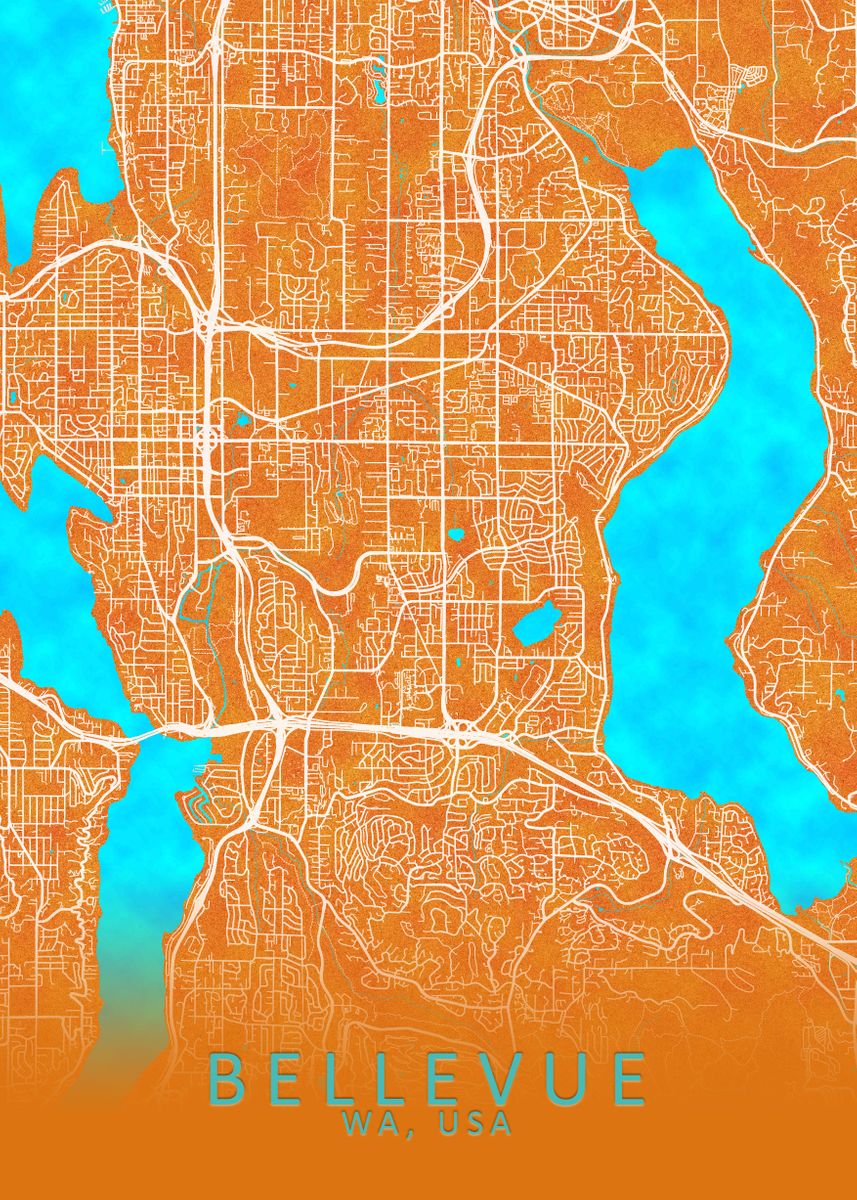 'Bellevue WA USA City Map' Poster, picture, metal print, paint by City ...