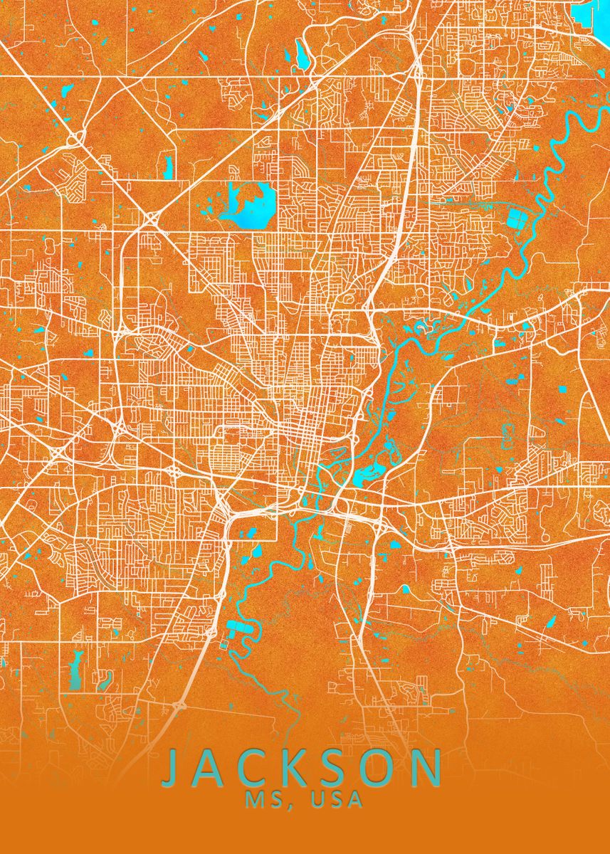 'Jackson MS USA City Map ' Poster, picture, metal print, paint by City ...