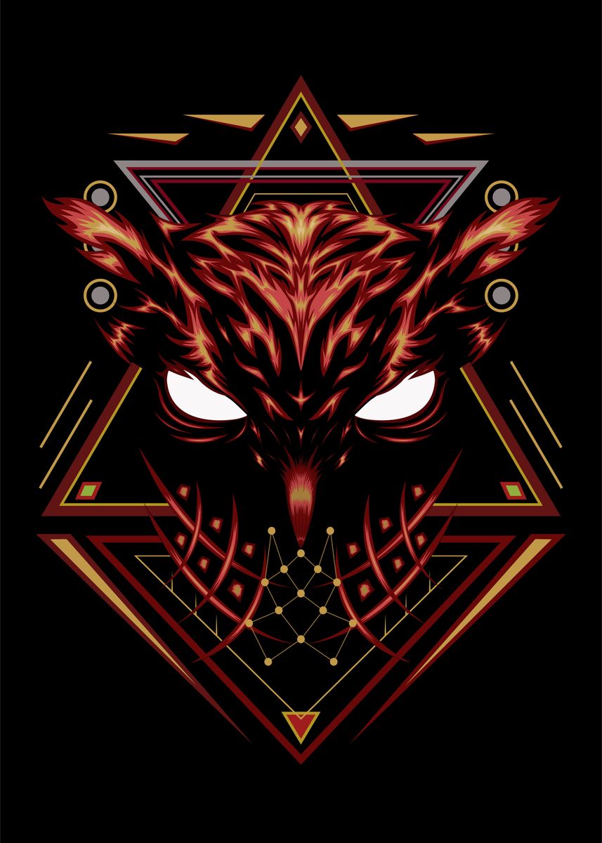 'fire owl illustration' Poster, picture, metal print, paint by Agora ...