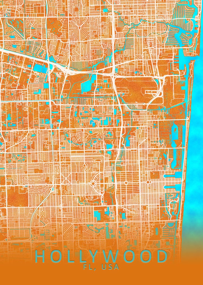 'Hollywood FL USA City Map ' Poster, picture, metal print, paint by ...