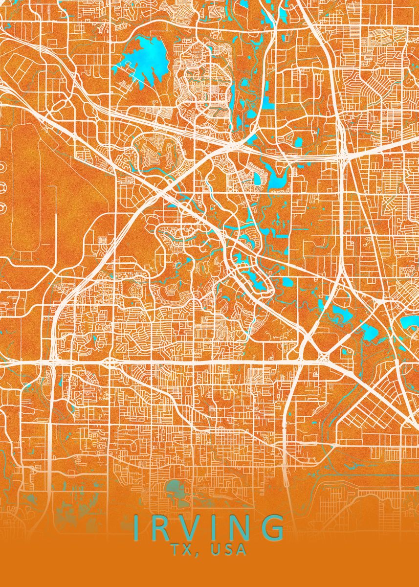 'Irving TX USA City Map ' Poster, picture, metal print, paint by City ...