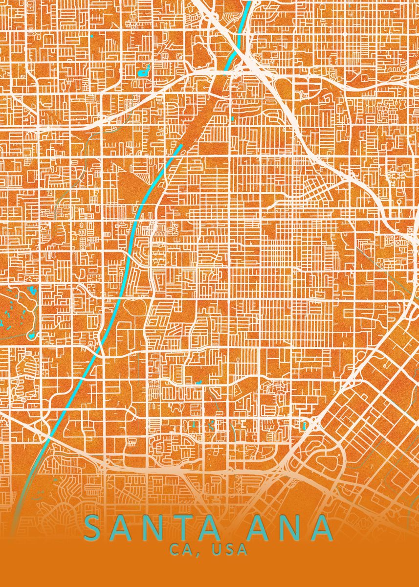 'Santa Ana CA USA City Map ' Poster, picture, metal print, paint by ...