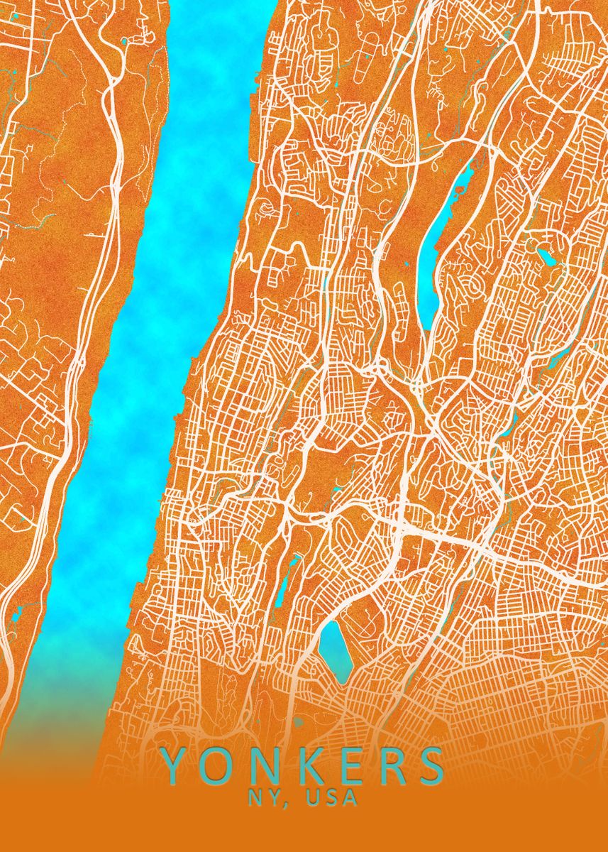'Yonkers NY USA City Map ' Poster, picture, metal print, paint by City ...