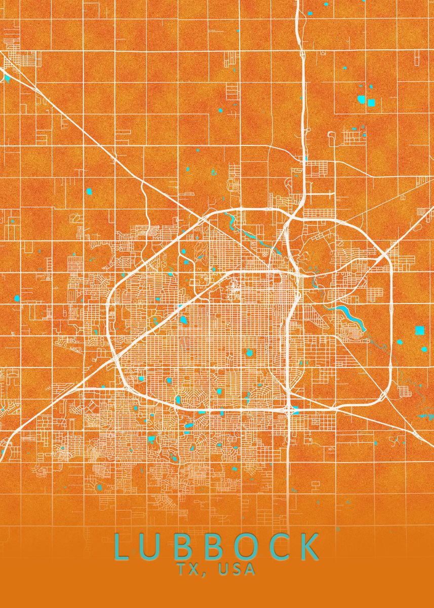 'Lubbock TX USA City Map ' Poster, picture, metal print, paint by City ...