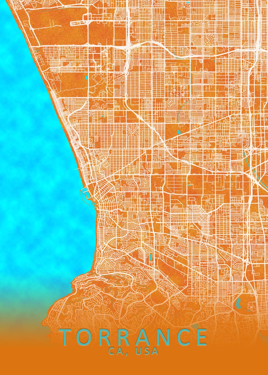 'Torrance CA USA City Map ' Poster, picture, metal print, paint by City ...