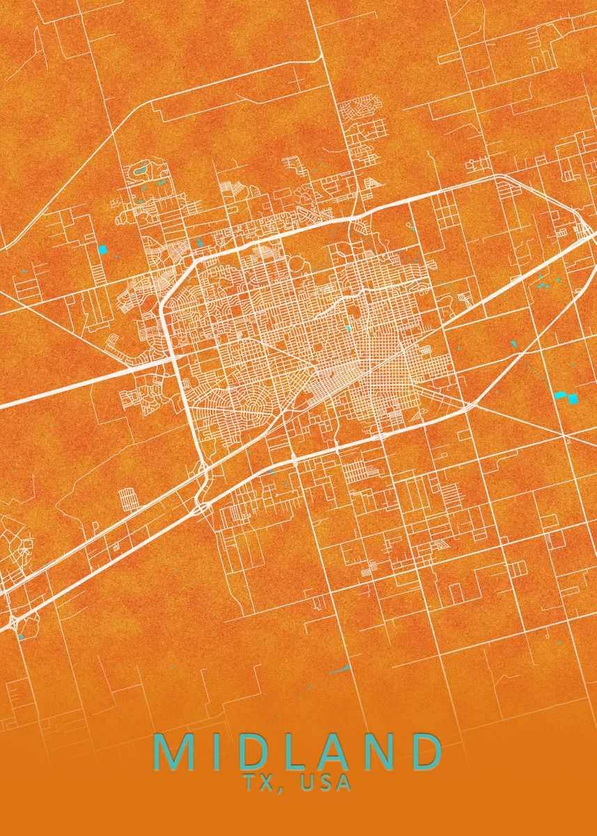 'Midland TX USA City Map ' Poster, picture, metal print, paint by City ...