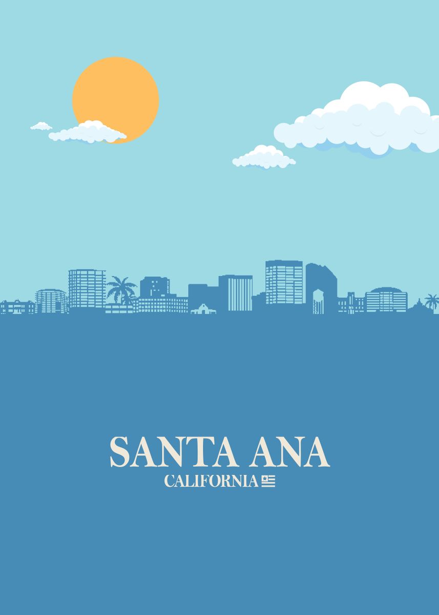 'santa ana City Skyline blu' Poster, picture, metal print, paint by ...