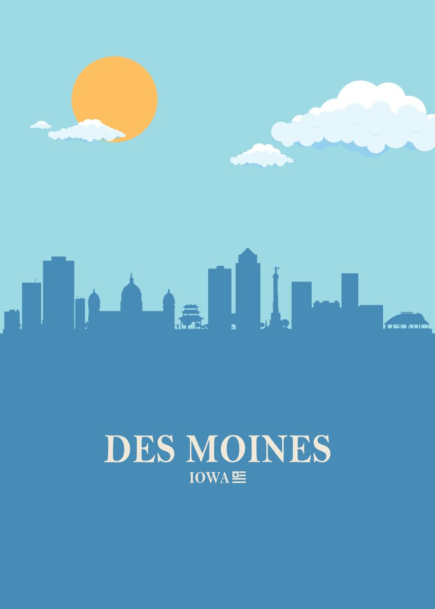 'des moines city Skyline' Poster, picture, metal print, paint by Ahmad ...